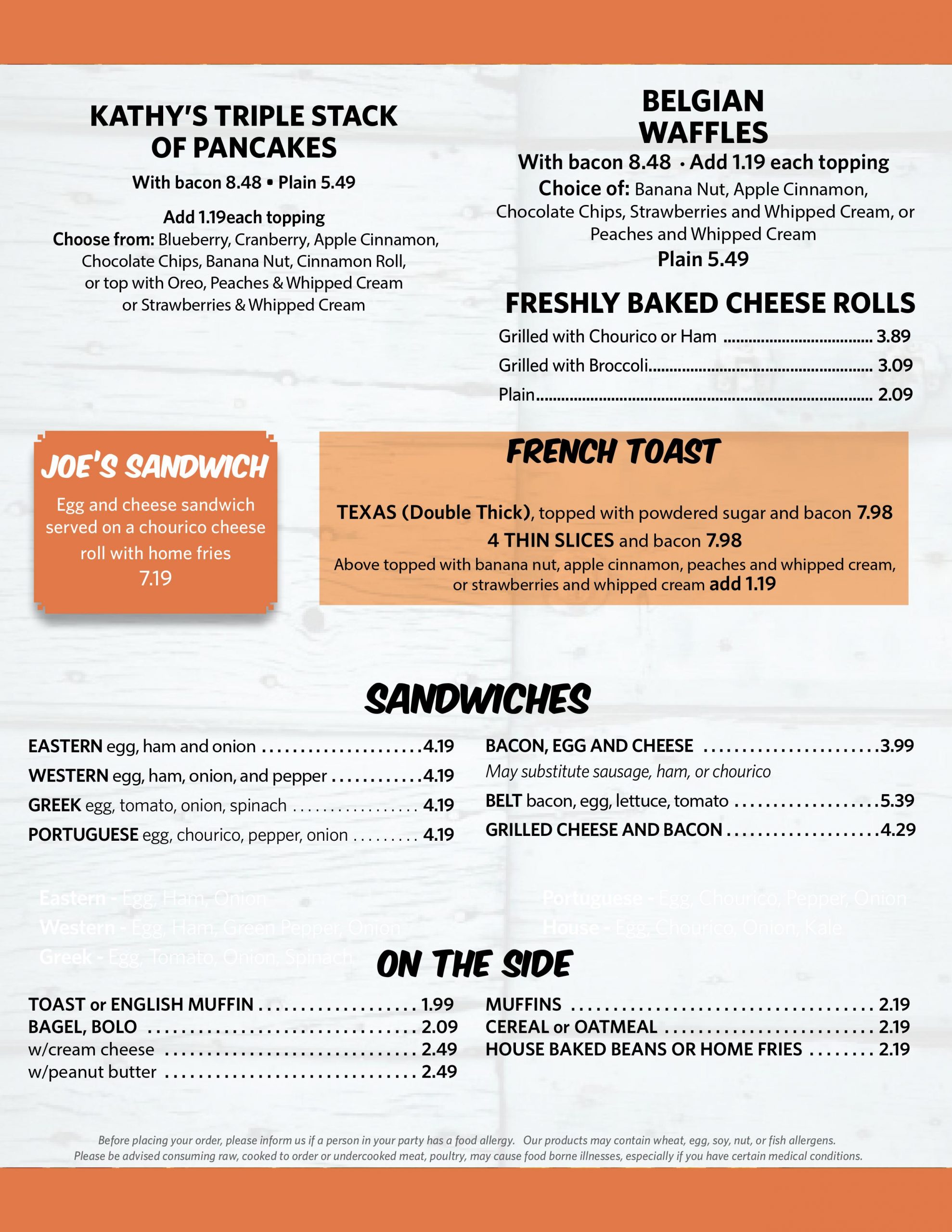 Our Menu – Kathy's Coffee Shop