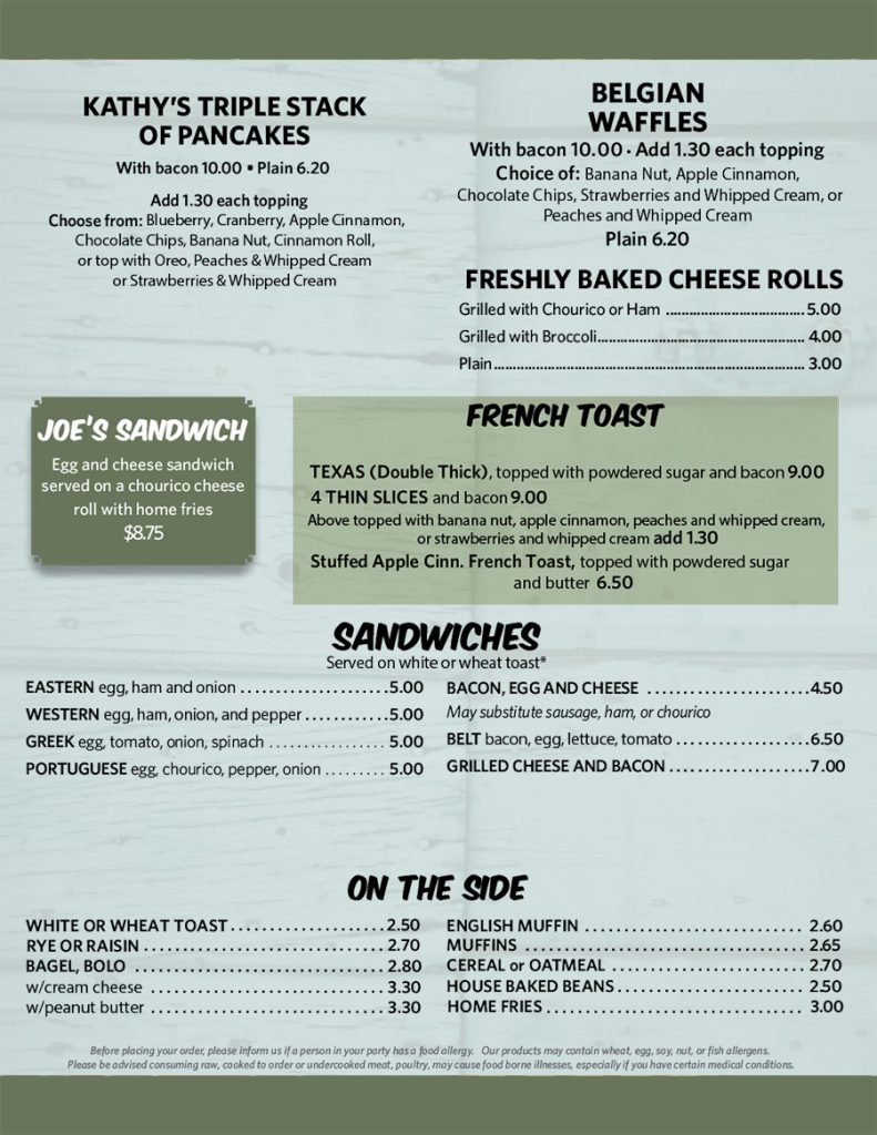 Our Menu – Kathy's Coffee Shop