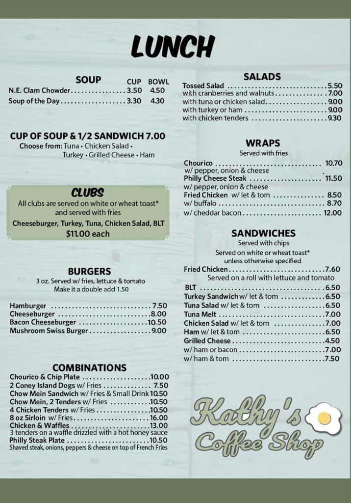 Our Menu – Kathy's Coffee Shop